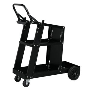 winado welding cart 3 tiers rolling welder plasma cutter, heavy duty welding carts with wheels and tank storage for tig mig arc, black