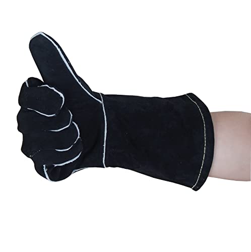 SDFWELD New Black Welding Work Gloves with Blue Palm Welders Thick Cow Split Leather Kitchen Stove Heat Puncture Resistant BBQ Glove