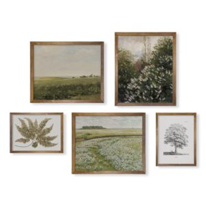 vintage farmhouse wall decor - nature plant neutral wall art for boho french country kitchen bathroom bedroom picture poster print, sage green room decor aesthetic botanical cottagecore 5 set unframed