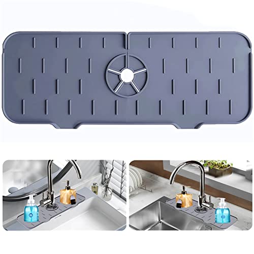 Auspicious KitchenGuard Silicone Faucet Handle Drip Catcher Tray - Silicone Sink Faucet Water Catcher Mat - for Kitchen Bathroom Bar Countertop Protect (Grey)