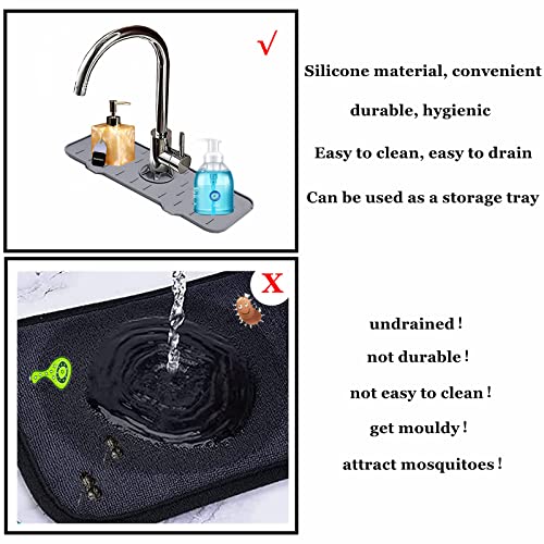 Auspicious KitchenGuard Silicone Faucet Handle Drip Catcher Tray - Silicone Sink Faucet Water Catcher Mat - for Kitchen Bathroom Bar Countertop Protect (Grey)