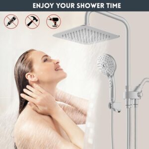 Ryamen Dual Shower Head Combo, 8'' High Pressure Rain/Rainfall Shower Head,5 Settings Adjustable Handheld Showers,with 15" Height Adjustable Slide Bar,Holder/Hose, Angle Adjustable, Chrome