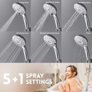 Ryamen Dual Shower Head Combo, 8'' High Pressure Rain/Rainfall Shower Head,5 Settings Adjustable Handheld Showers,with 15" Height Adjustable Slide Bar,Holder/Hose, Angle Adjustable, Chrome