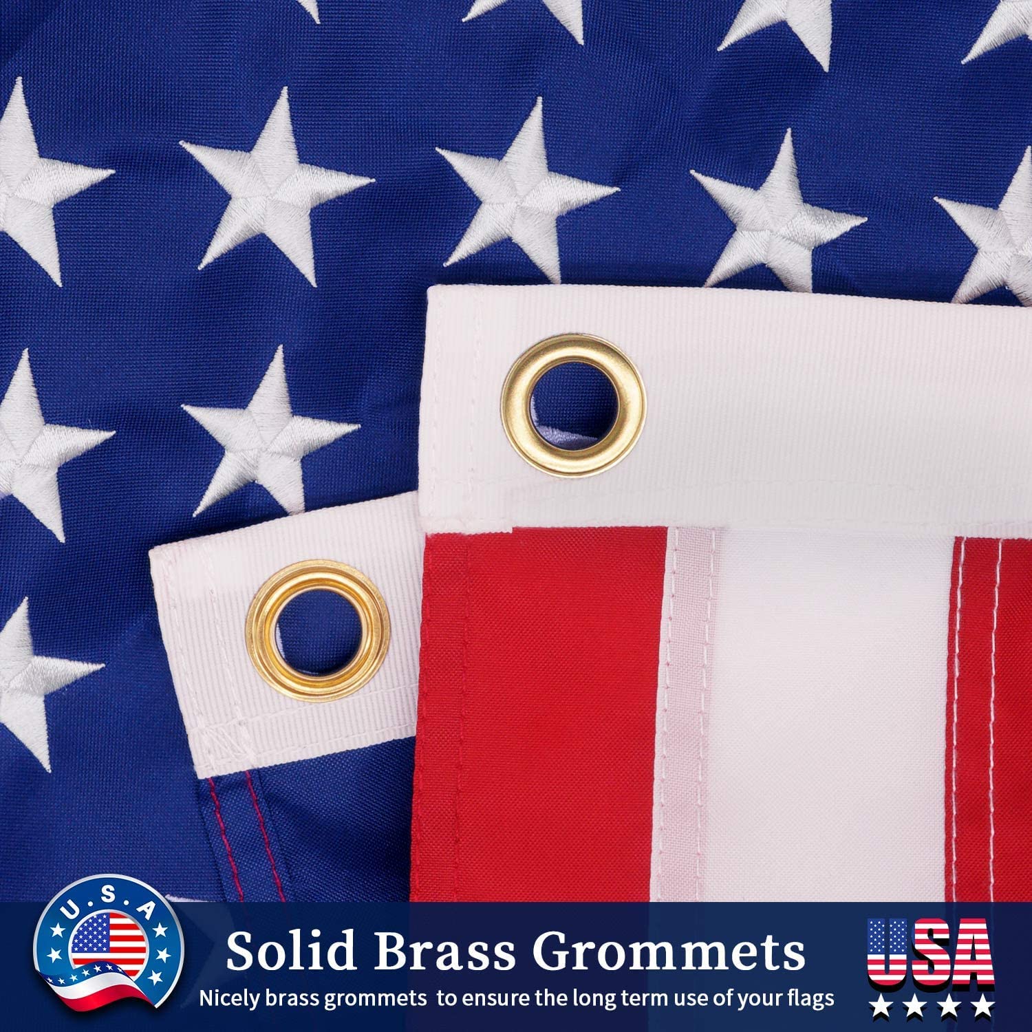 American Flag 3x5 FT 210D For Outside 100% Made In USA Most Durable, Heavy Duty, Luxury Embroidered Star with Brightly Colored Brass Grommets Premium US Flag (3x5 Ft)