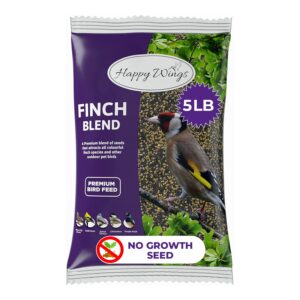 happy wings finch blend bird food, mix of sunflower hearts/kernels and nyjer seed, 5 pounds | no grow seed | bird seed for wild birds