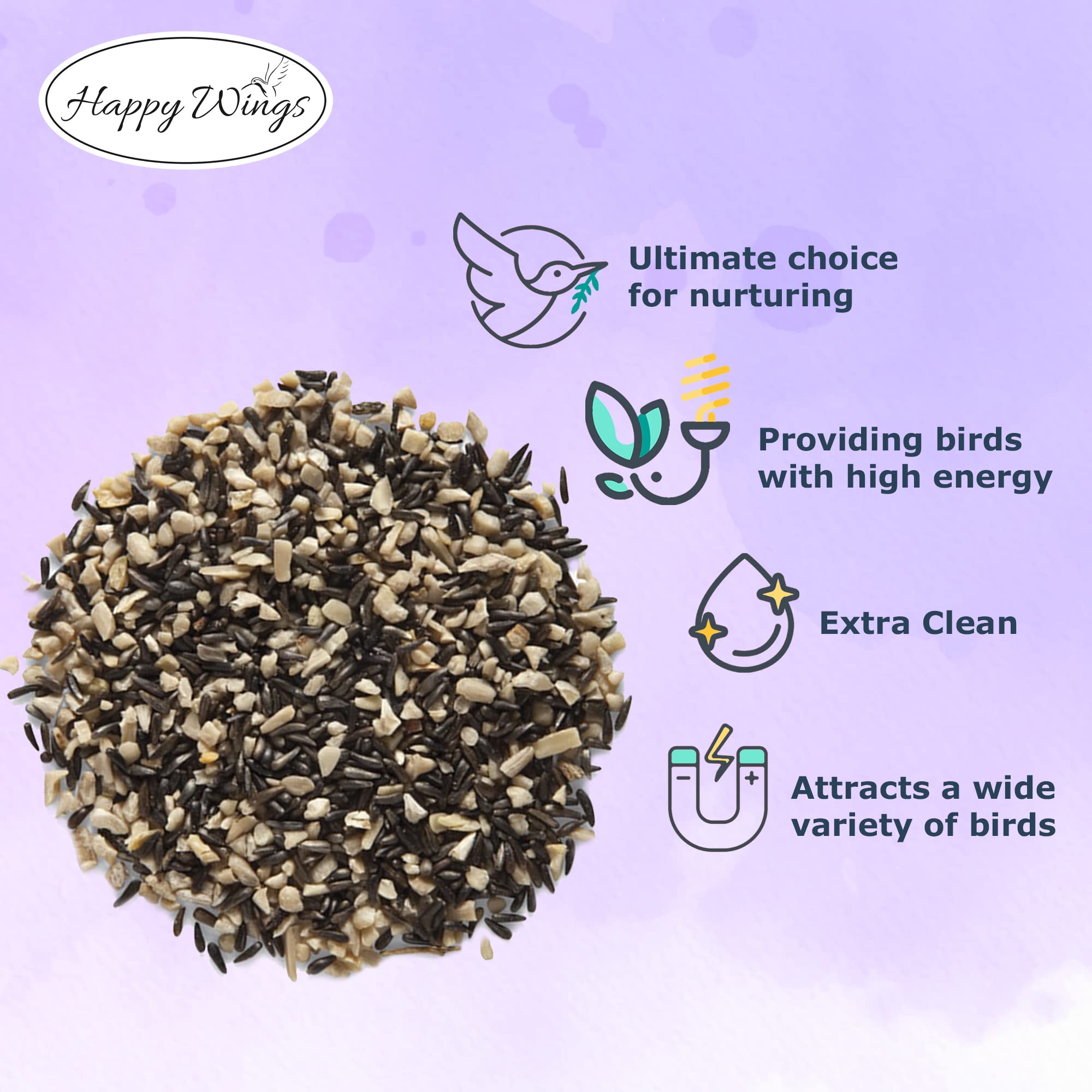 Happy Wings Finch Blend Bird Food, Mix of Sunflower Hearts/Kernels and Nyjer Seed, 5 Pounds | No Grow Seed | Bird Seed for Wild Birds