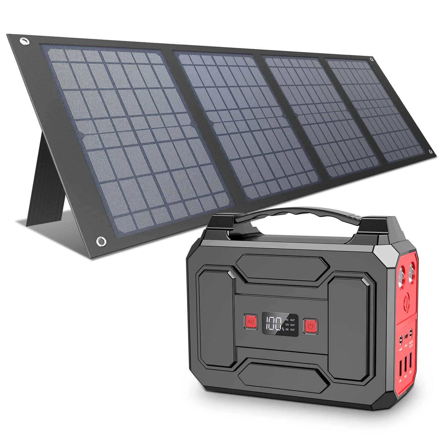 Apowking 146Wh Portable Power Bank with AC Outlet with 40W Foldable Solar Panel, Portable Laptop Charger for Camping, Home Emergency, Traveling, RV Trip