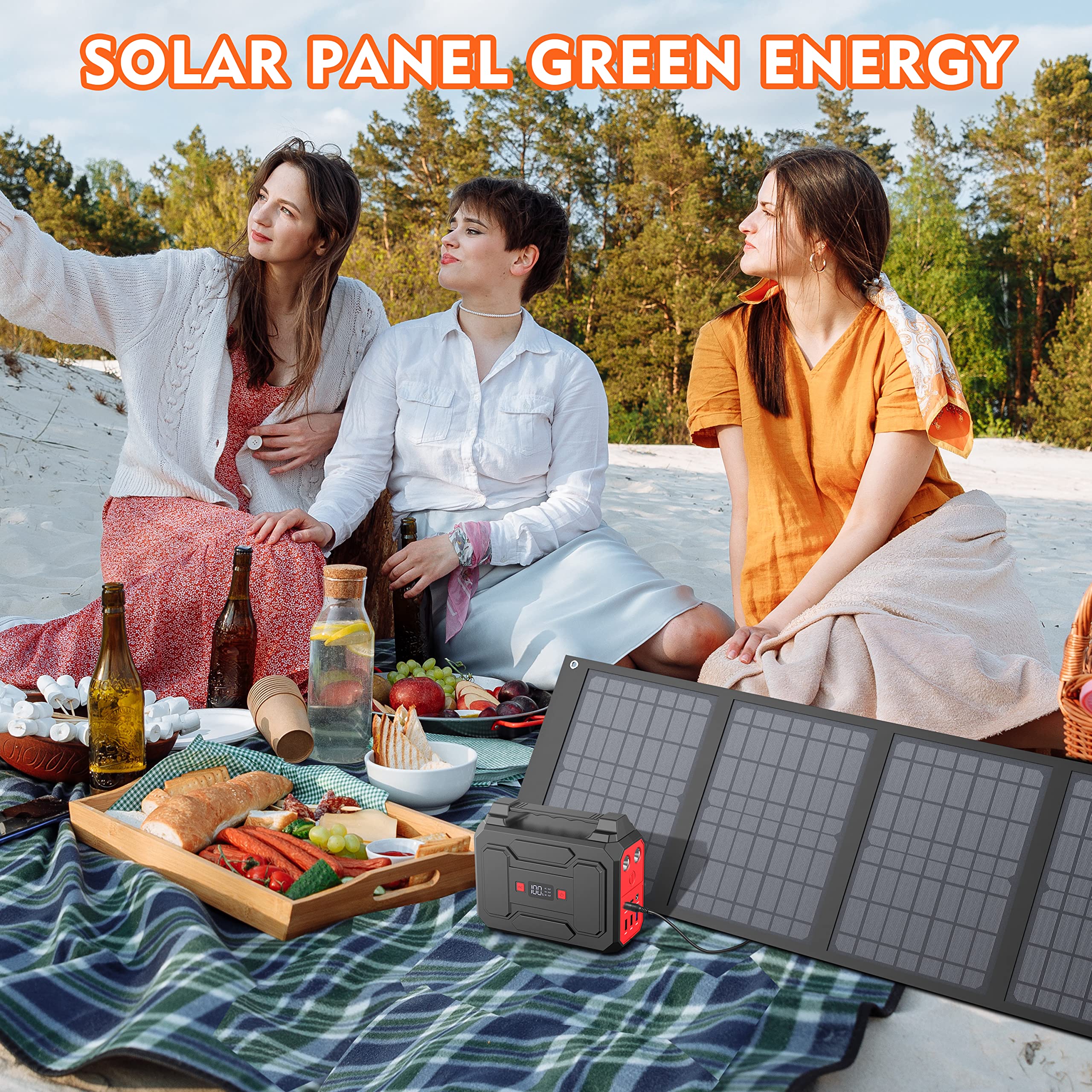 Apowking 146Wh Portable Power Bank with AC Outlet with 40W Foldable Solar Panel, Portable Laptop Charger for Camping, Home Emergency, Traveling, RV Trip