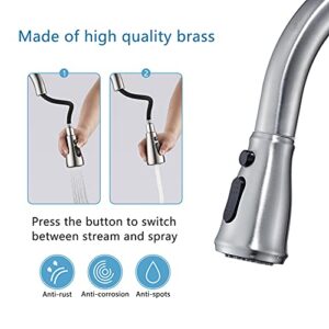 KSUCBOHAR Brushed Kitchen Sink Faucet with Pull Down Sprayer Single Handle Kitchen Faucets 360 Swivel High Arc with Deck Plate Home Stainless Steal Faucets