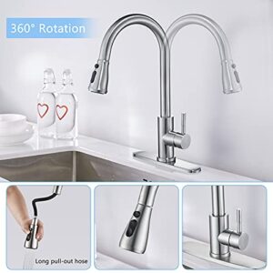 KSUCBOHAR Brushed Kitchen Sink Faucet with Pull Down Sprayer Single Handle Kitchen Faucets 360 Swivel High Arc with Deck Plate Home Stainless Steal Faucets