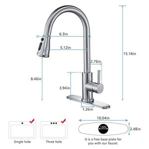 KSUCBOHAR Brushed Kitchen Sink Faucet with Pull Down Sprayer Single Handle Kitchen Faucets 360 Swivel High Arc with Deck Plate Home Stainless Steal Faucets