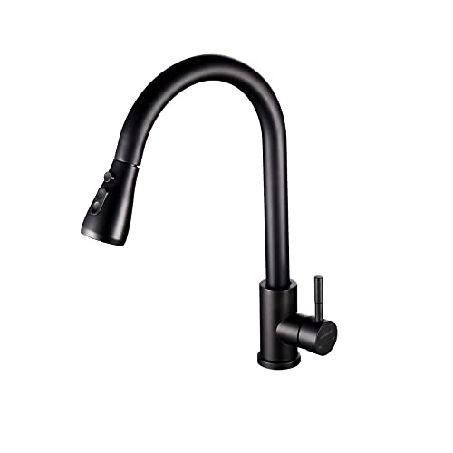 KSUCBOHAR Matte Black Kitchen Sink Faucet with Pull Down Sprayer Single Handle Kitchen Faucets 360 Swivel High Arc Home Stainless Steal Faucets, Matt Black Without Base Plate