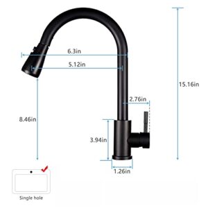 KSUCBOHAR Matte Black Kitchen Sink Faucet with Pull Down Sprayer Single Handle Kitchen Faucets 360 Swivel High Arc Home Stainless Steal Faucets, Matt Black Without Base Plate