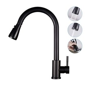 KSUCBOHAR Matte Black Kitchen Sink Faucet with Pull Down Sprayer Single Handle Kitchen Faucets 360 Swivel High Arc Home Stainless Steal Faucets, Matt Black Without Base Plate