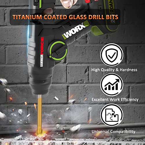 10-Piece Masonry Drill Bits Kit, Titanium Coated Glass Carbide Drill Bits Set for Concrete, Stone, Cutting Edges Cross Spear Head Drill for Glass, Brick, Tile, Plastic, Ceramic and Wood