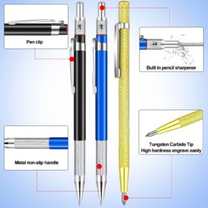 6 Pieces Welders Pencil Carbide Scriber Tool with 48 Pcs Round Refills Silver Metal Welding Marker for Fitter Welder Steel Construction Fabrication Woodworking Glass Hardened Steel