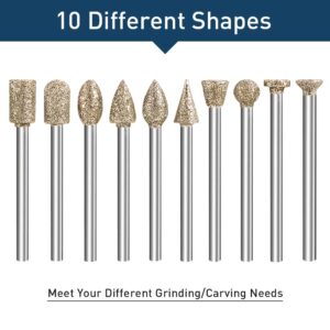 Diamond Grinding Burr Bit Set，20Pcs Rotary Tool Accessories Stone Carving Set with 1/8 inch Shank for Stone Ceramic Glass Carving, Grinding, Polishing, Engraving, Sanding