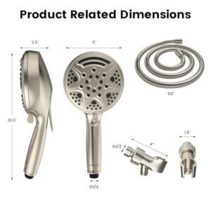 VANTENCY Shower Head with Handheld,9 Function Settings with Power Jet Wash Modes High Pressure Shower Heads,59" Stainless Hose and Adjustable Bracket (Brushed Nickel)