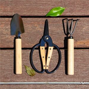 N&V Bonsai Scissors Set, 3 Pcs Set Including Bonsai Scissors, Mini Rake and Mini Shovel, For Arranging Flowers, Trimming Plants, For Grow Room or Gardening, Bonsai Tools.