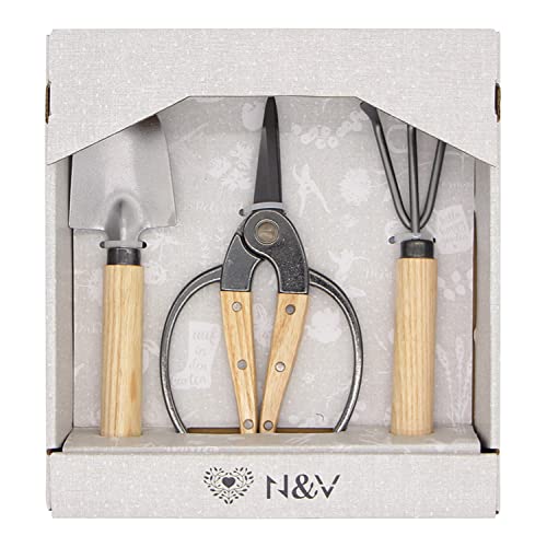 N&V Bonsai Scissors Set, 3 Pcs Set Including Bonsai Scissors, Mini Rake and Mini Shovel, For Arranging Flowers, Trimming Plants, For Grow Room or Gardening, Bonsai Tools.