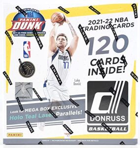 nba 2021-22 donruss basketball trading card mega box [20 packs, holo teal laser parallels]