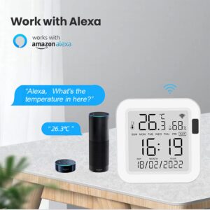 Smart Temperature and Humidity Monitor,WiFi Thermometer Hygrometer with App Control,Large LCD Display,Backlight,Compatible with Alexa,Notification Alerts,Remote Monitor for Greenhouse