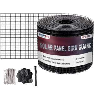 zeropone 6inch x 50ft solar panel bird guard,critter guard for solar panels w/ 50pcs stainless steel fasteners,removable pvc coated guard wire for squirrel,bird,critters proofing