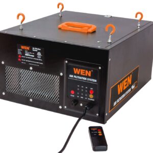 WEN DC3401 5.7-Amp 660 CFM Rolling Dust Collector with 12-Gallon Bag and Optional Wall Mount, Black & 3410 3-Speed Remote-Controlled Air Filtration System