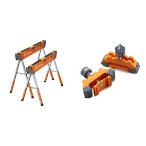 bora portamate speedhorse xt sawhorse pair (pm-4550t,orange) and bora track clamps, saw guide accessory