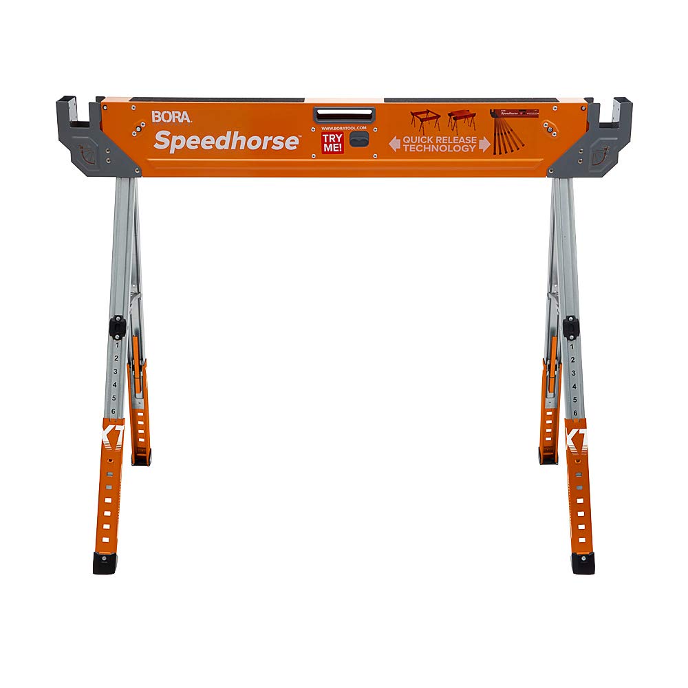 Bora Portamate Speedhorse XT Sawhorse Pair (PM-4550T,Orange) and BORA Track Clamps, Saw Guide Accessory