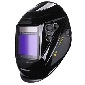 auto darkening welding helmet, su safe-up large viewing screen 3.94"x3.81" true color solar powered welding hood, 4 arc sensor wide shade 5-9/9-13 welders mask for tig mig arc