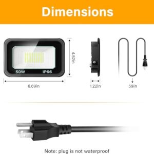 Flora Element 2 Pack 50W LED Flood Lights, 5000LM Super Bright Work Lights with Plug, IP66 Waterproof Security Light, 6000K Daylight White Outdoor Flood Lights for Yard, Garden, Garage.