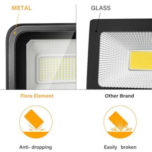 Flora Element 2 Pack 50W LED Flood Lights, 5000LM Super Bright Work Lights with Plug, IP66 Waterproof Security Light, 6000K Daylight White Outdoor Flood Lights for Yard, Garden, Garage.