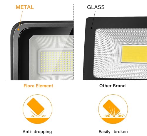 Flora Element 2 Pack 50W LED Flood Lights, 5000LM Super Bright Work Lights with Plug, IP66 Waterproof Security Light, 6000K Daylight White Outdoor Flood Lights for Yard, Garden, Garage.