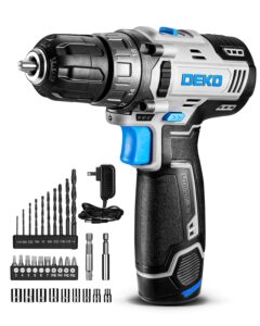 dekopro cordless drill, 12v rechargable battery electric power impact drill driver set for home