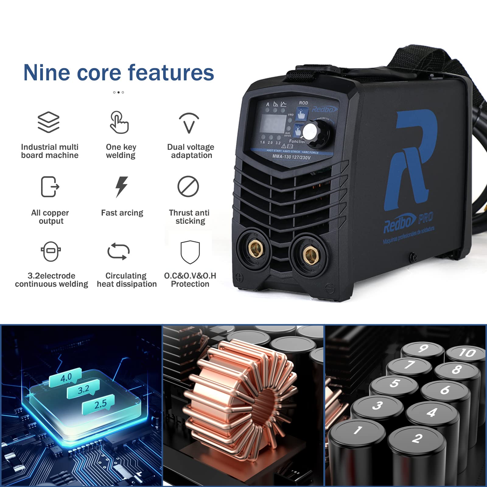 Redbo 110/220V Mini Welding Machine, 130Amp ARC MMA Welder,Dual Voltage Stick Welder Wide Voltage Inverter DC Mini Welding Machine