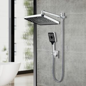 Shower Head,14”Rain Shower Head with Handheld Spray Combo with ON/OFF Pause Switch and 11'' Angle Adjustable Extension Arm/Flow Regulator，High Pressure Nozzle Easy to Clean Bathtub,Chrome