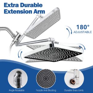 Shower Head,14”Rain Shower Head with Handheld Spray Combo with ON/OFF Pause Switch and 11'' Angle Adjustable Extension Arm/Flow Regulator，High Pressure Nozzle Easy to Clean Bathtub,Chrome