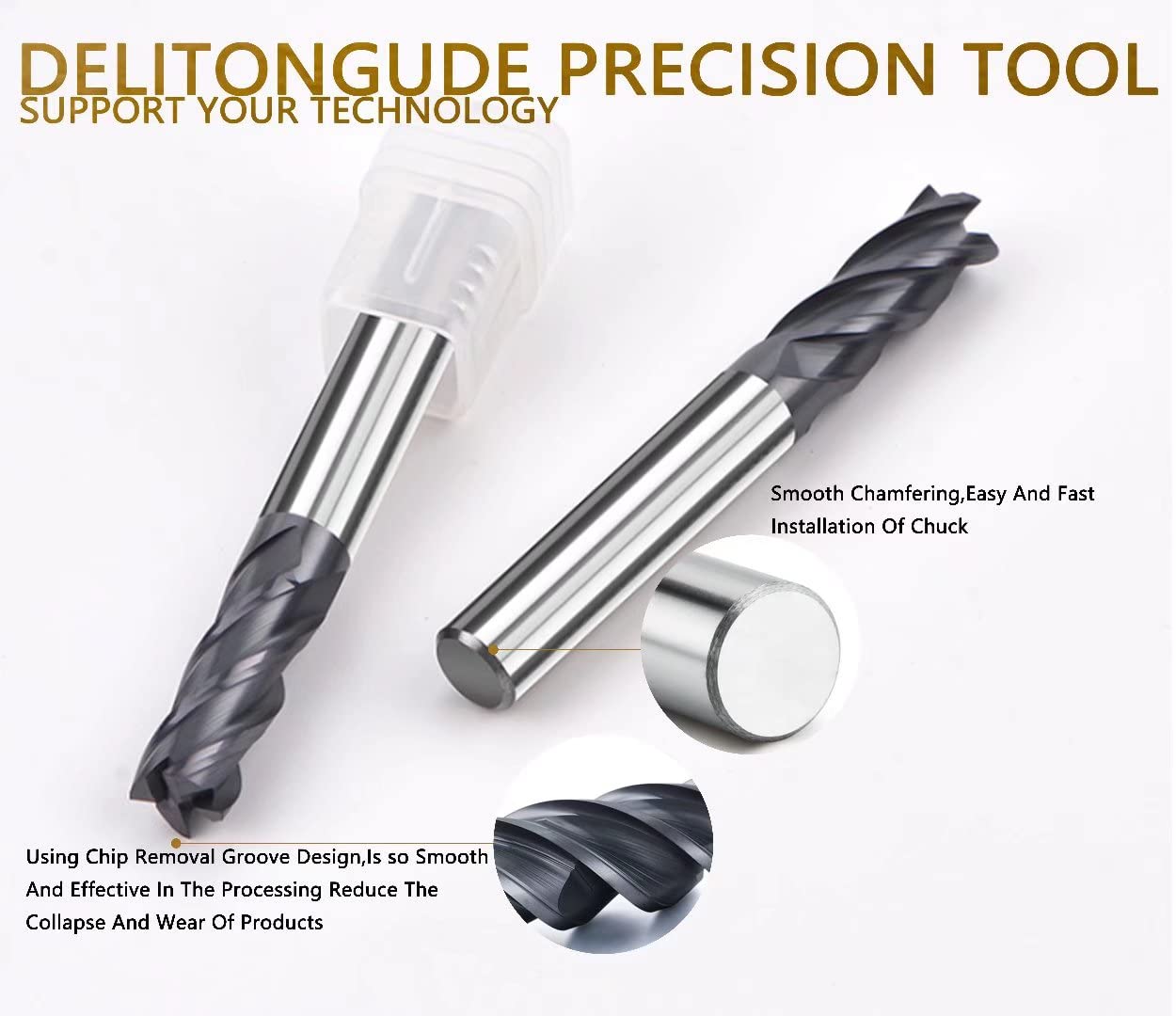 DelitonGude 5/16 x 4inch Extra Long Carbide Tungsten Square CNC End Mill,4 Fultes Suitable for Alloy Steels/Hardened Steels HRC55(Extra Long 5/16)