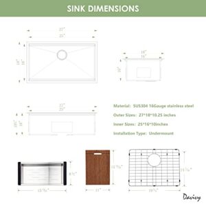 Davivy Kitchen Sink Combo, SUS304 Stainless Steel Single Bowl Workstation Prep Kitchen Sinks (Undermount(27"L x 18"W x 10"D), Stainless Steel)