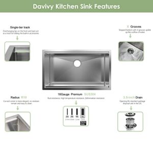 Davivy Kitchen Sink Combo, SUS304 Stainless Steel Single Bowl Workstation Prep Kitchen Sinks (Undermount(27"L x 18"W x 10"D), Stainless Steel)