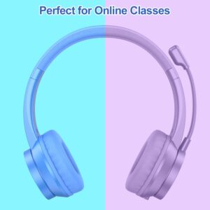 【2 Pack】Kids Headphones with Microphone for School, Wired Headsets with 94dB Volume Limit & Sharing Splitter for Boys/Girls, Computer Headset for Smartphones/iPad/PS4/Xbox One/PC, Blue&Purple