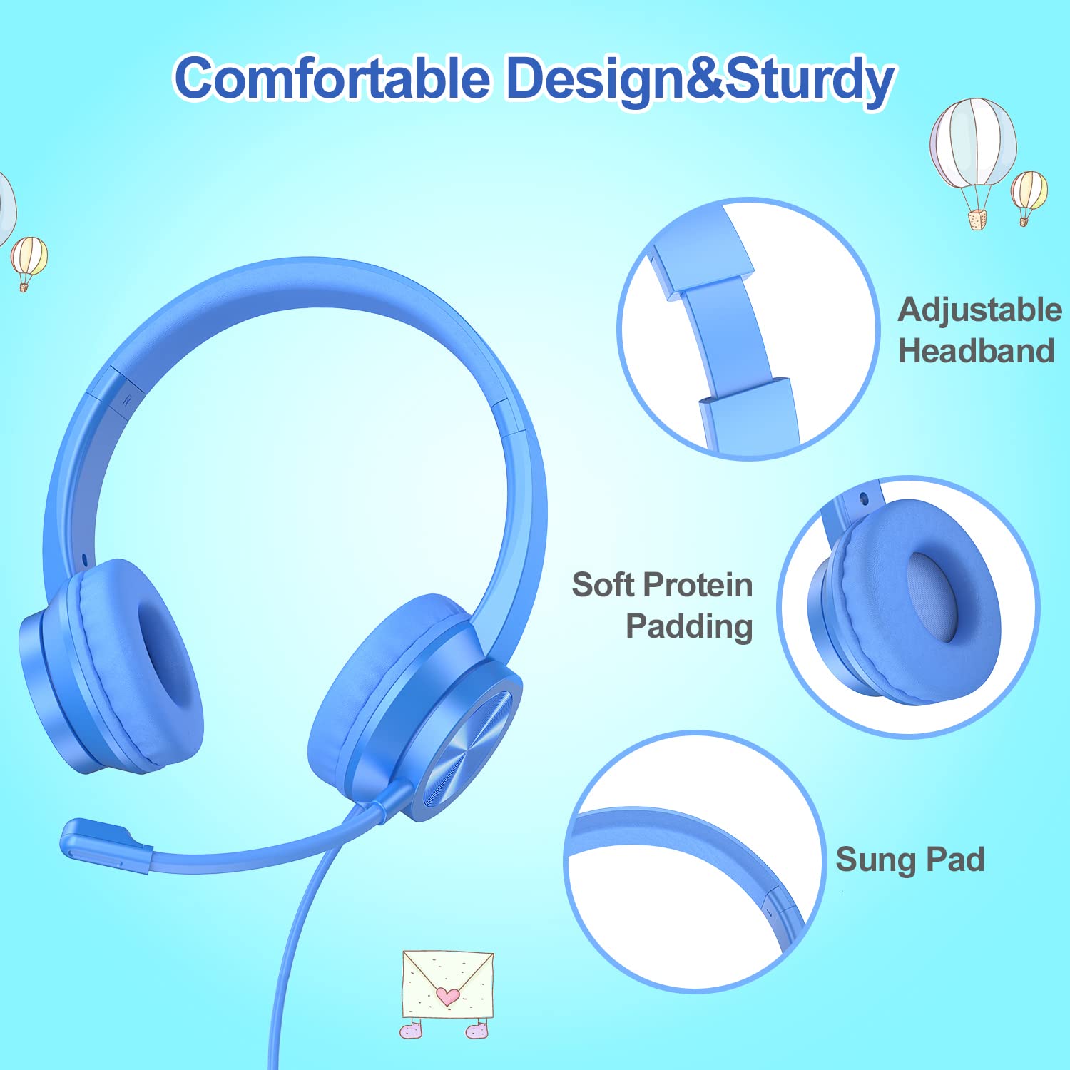 【2 Pack】Kids Headphones with Microphone for School, Wired Headsets with 94dB Volume Limit & Sharing Splitter for Boys/Girls, Computer Headset for Smartphones/iPad/PS4/Xbox One/PC, Blue&Purple