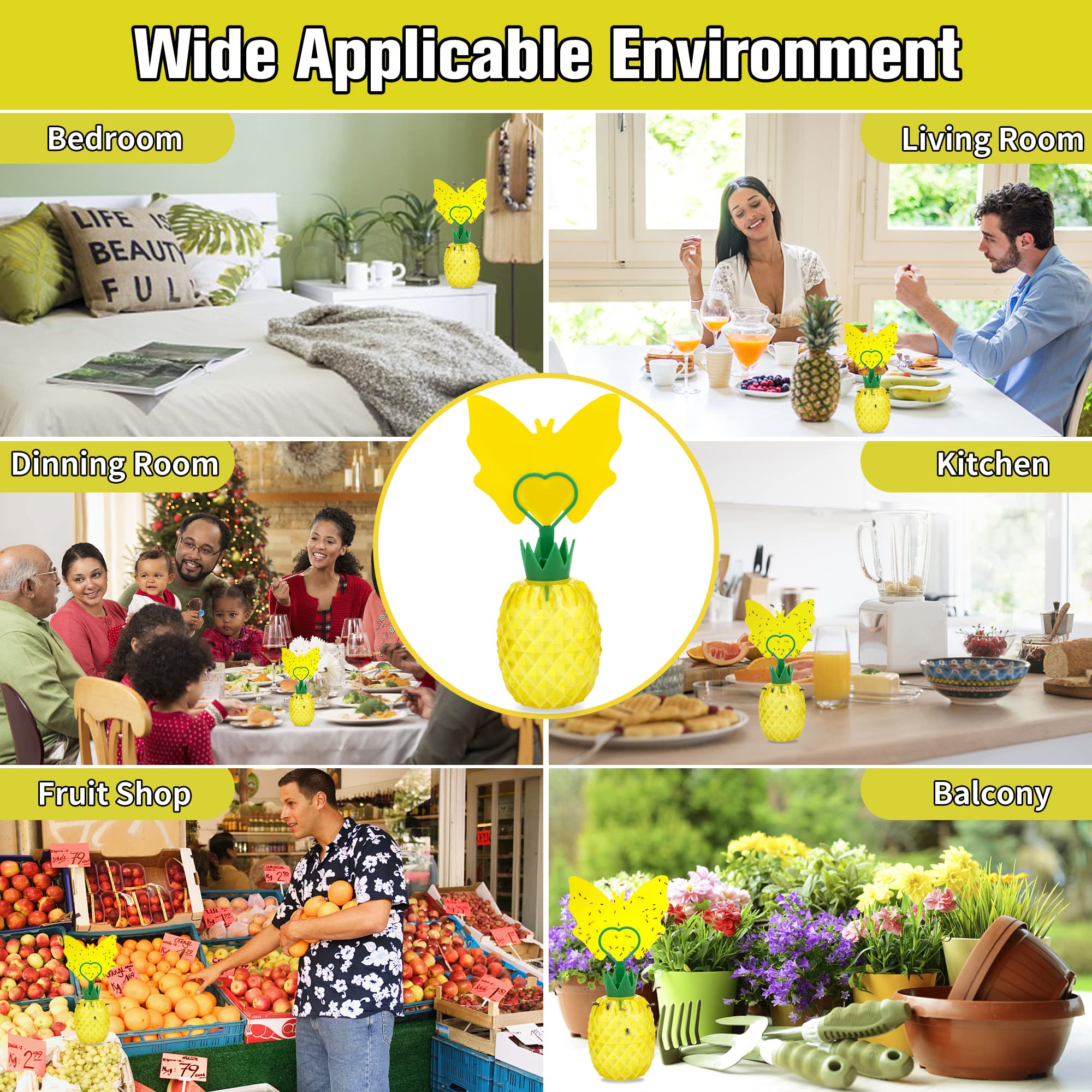 Fly Trap for Indoors, Fruit Fly Trap with Yellow Double Side Sticker, Fruit Fly Killer, Non-Toxic Fly Catcher Gnats Trap Comes with Fruit Fly Attractants for Home/Plant/Kitchen