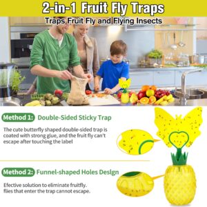 Fly Trap for Indoors, Fruit Fly Trap with Yellow Double Side Sticker, Fruit Fly Killer, Non-Toxic Fly Catcher Gnats Trap Comes with Fruit Fly Attractants for Home/Plant/Kitchen