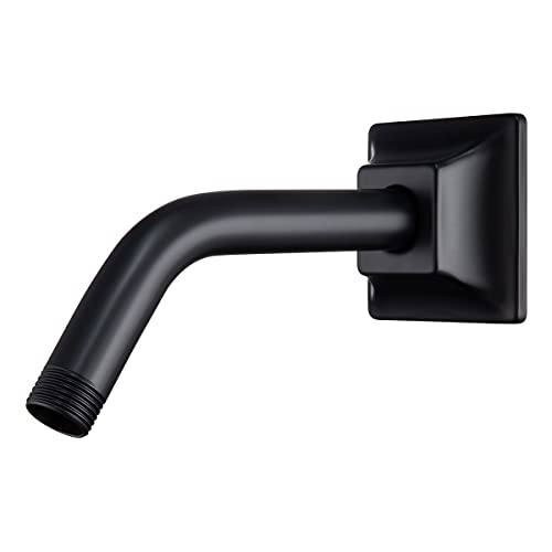 SEABEFORE 6 inch Standard shower arm Wall Mounted black shower head extension with unique square flange, Standard 1/2" Connection