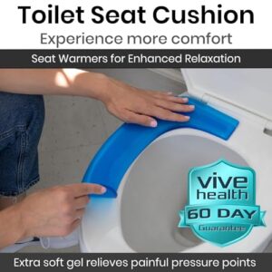 Vive Gel Toilet Seat Cushion Cover - Raised Padded Riser Cushion for Elongated, Standard, and Commode Chairs- Seat Warmer Pressure & Pain Relief Comfort- Adhesive Donut Pad for Elderly, Seniors (Blue)