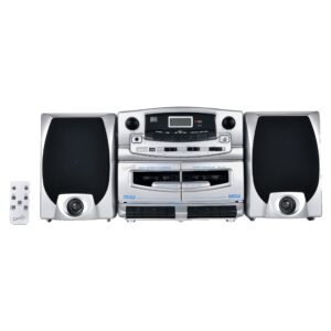 supersonic sc-2121bt bluetooth entertainment audio system, bluetooth 5.0, op loading mp3/cd player, am/fm radio, usb input, double cassette recorder, high-performance detachable speakers, ac/dc