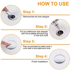 Universal Pop-Up Bathroom Sink Stopper - for 1.1~1.5 Inch Wash Basin Drain Strainer, Bounce Sink Drain Filter with Hair Catcher, Anti Clogging Stainless Steel Sink Plug, Chrome