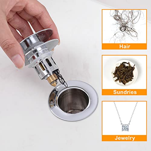 Universal Pop-Up Bathroom Sink Stopper - for 1.1~1.5 Inch Wash Basin Drain Strainer, Bounce Sink Drain Filter with Hair Catcher, Anti Clogging Stainless Steel Sink Plug, Chrome